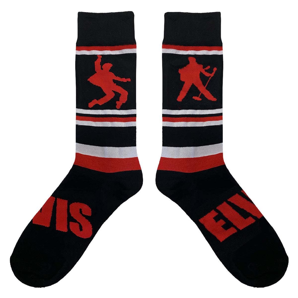 Elvis Silhouette Black and Red Striped Socks - Graceland Official Store